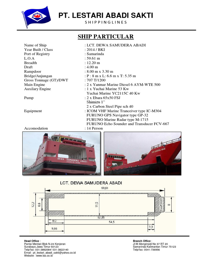Ship Particular Lct. Dewa Samudera Abadi Update 2015 | PDF