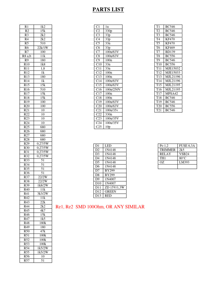 Comprehensive Electronic Parts List | PDF
