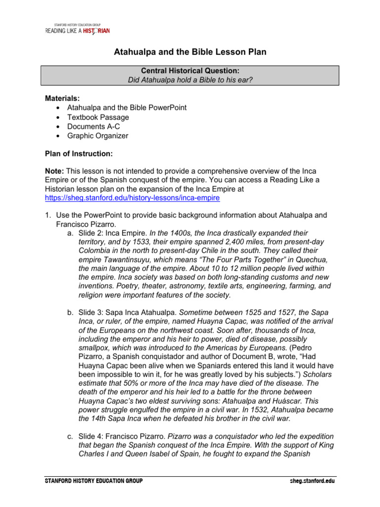 Atahualpa and The Bible Teacher Materials | PDF | Inca Empire | Peru