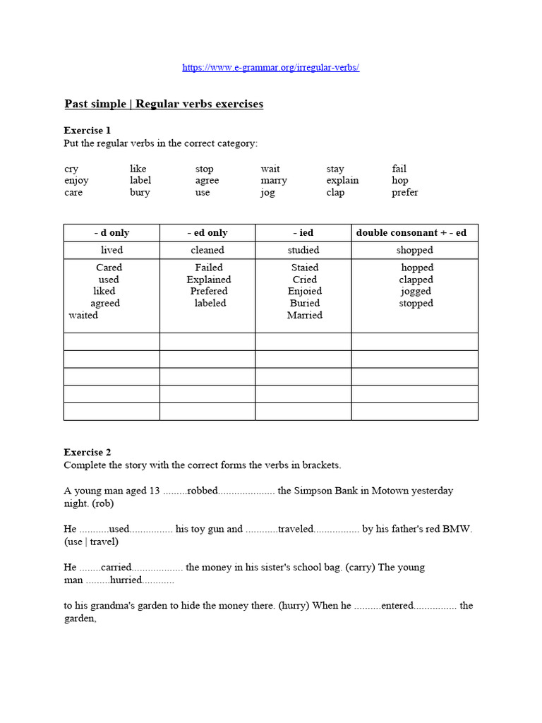 Limbert Ramirez - past-simple-regular-verbs-exercises | PDF