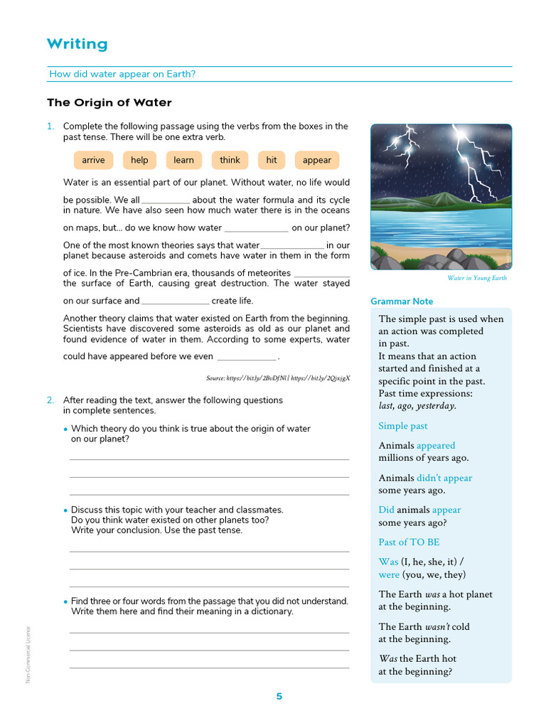 Simple Past Tense and Water Origin | PDF