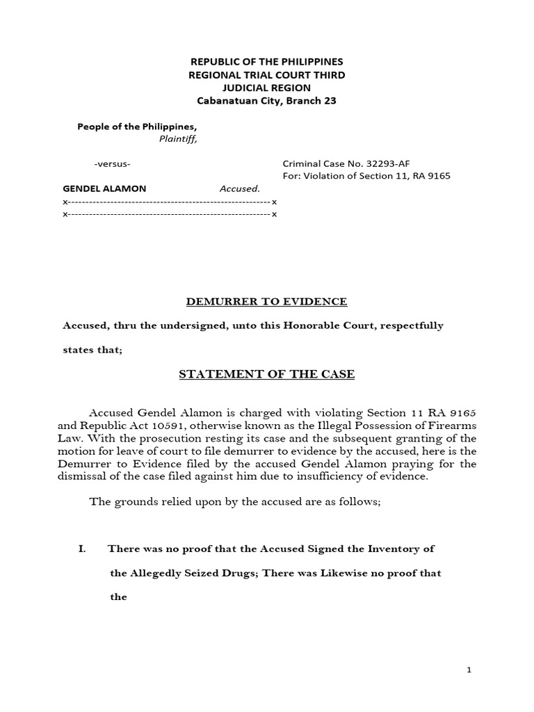 Demurrer To Evidence Alamon | PDF