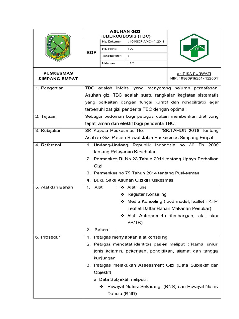 Sop Asuhan Gizi TBC | PDF