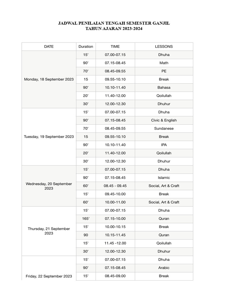 Jadwal PTS SMP TA 2023-2024 | PDF