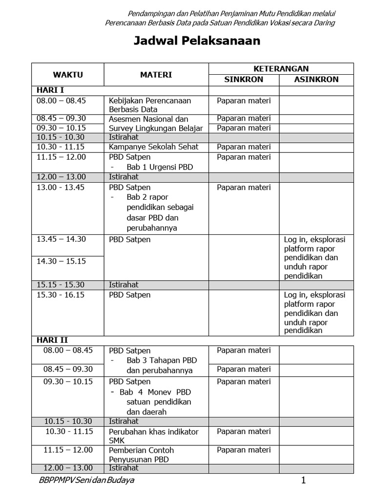 JADWAL PENDAMPINGAN PBD Daring 2023 | PDF