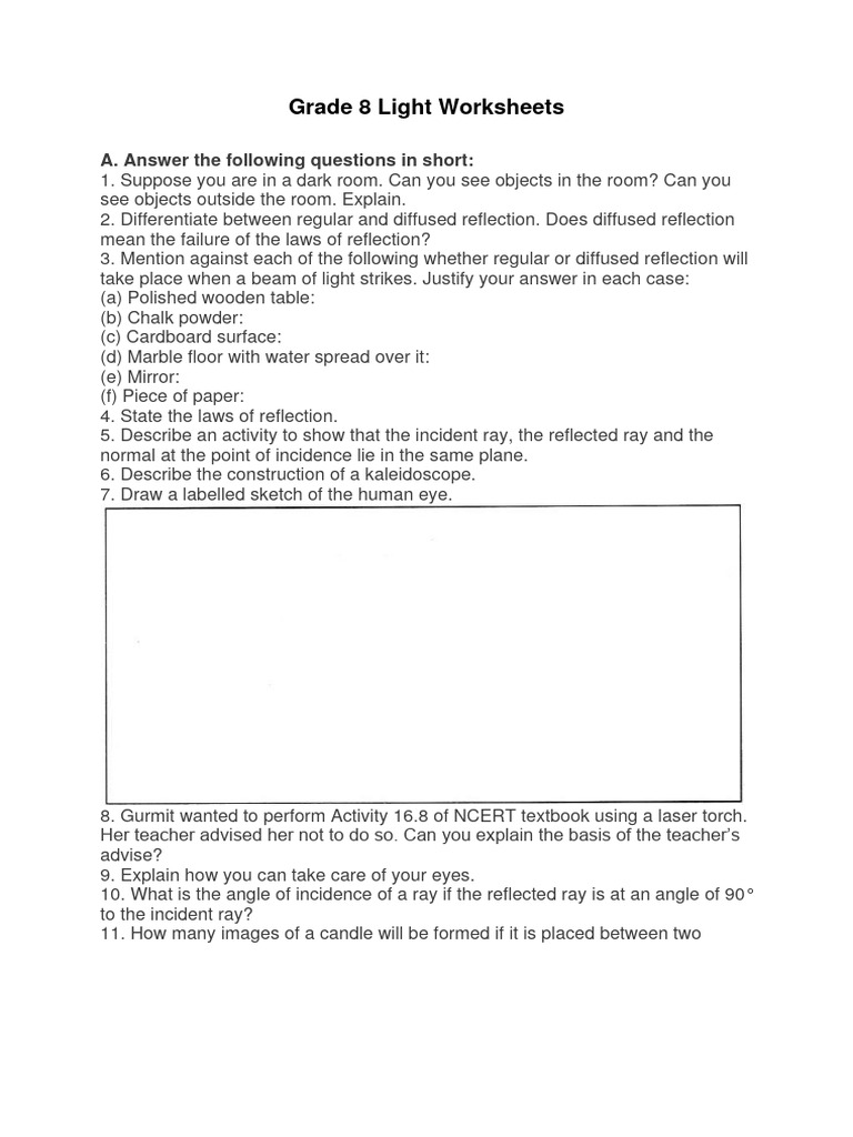 Class 8 Light Worksheets and Activities | PDF
