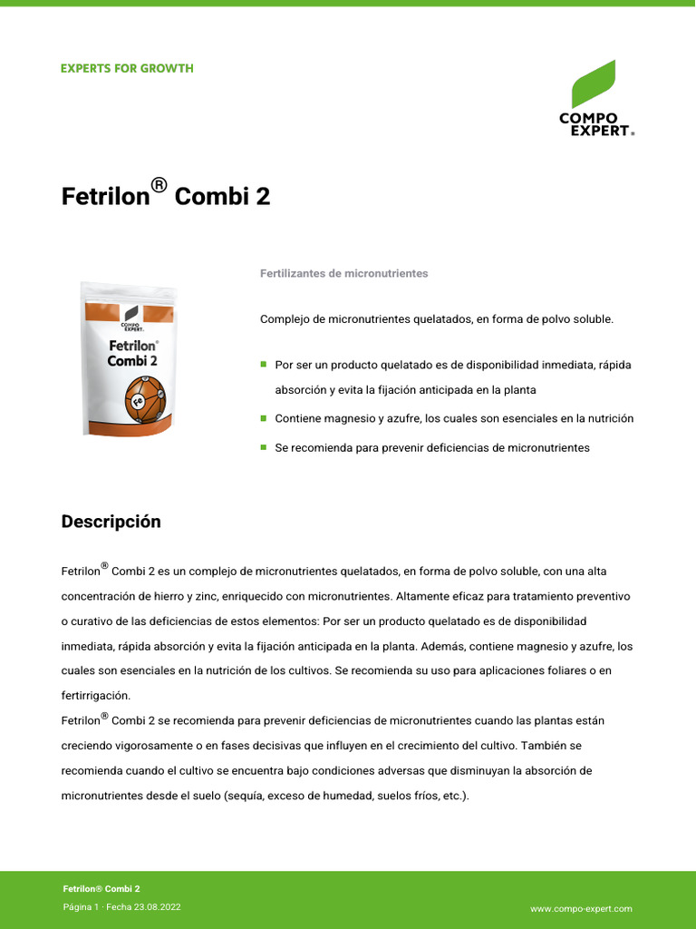 Fetrilon Combi 2 | PDF | Molibdeno | Zinc