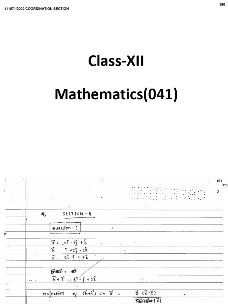 CBSE Class 12 Board Exam Answer Sheet 2022 - Mathematics - 041 | PDF