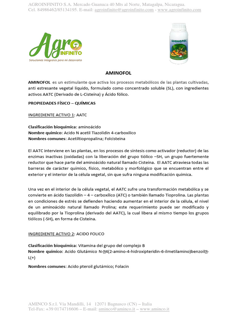 Aminofol - Ficha Técnica | PDF | Metabolismo | Cisteína
