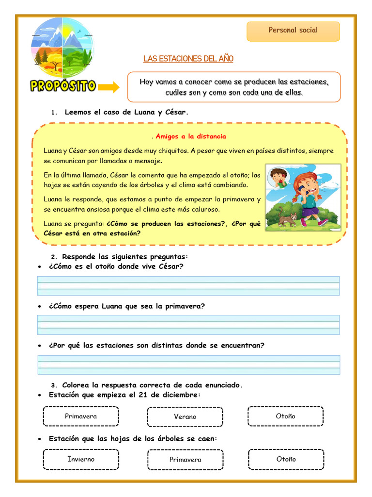 Hojas De Trabajo Imprimibles Gratuitas Sobre Las Estaciones