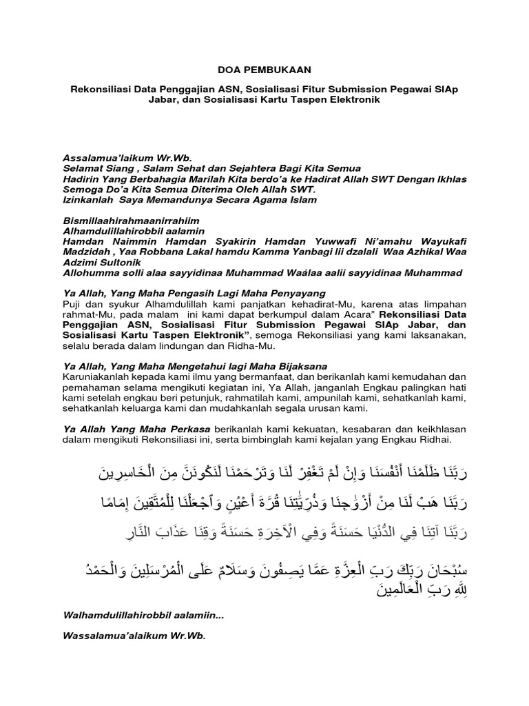 Doa Pembukaan Rekonsiliasi ASN | PDF