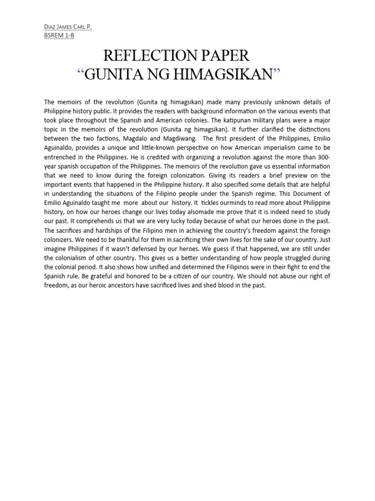 Gunita NG Himagsikan Reflection Paper | PDF