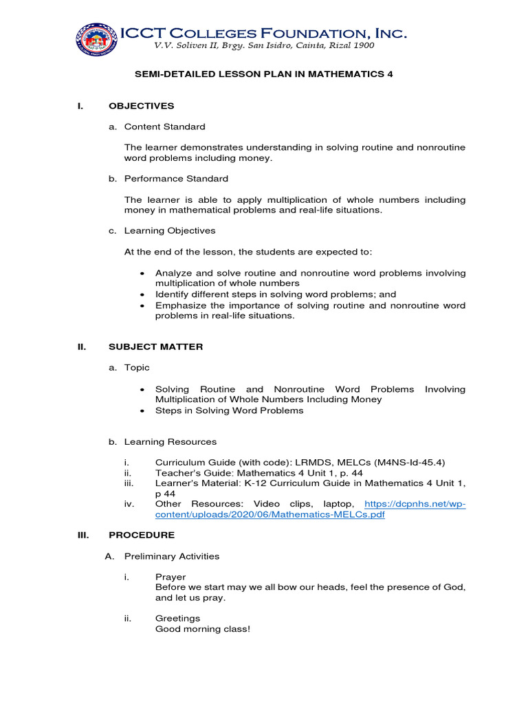 Sample Math Lesson Plan 2023 | PDF | Curriculum | Lesson Plan