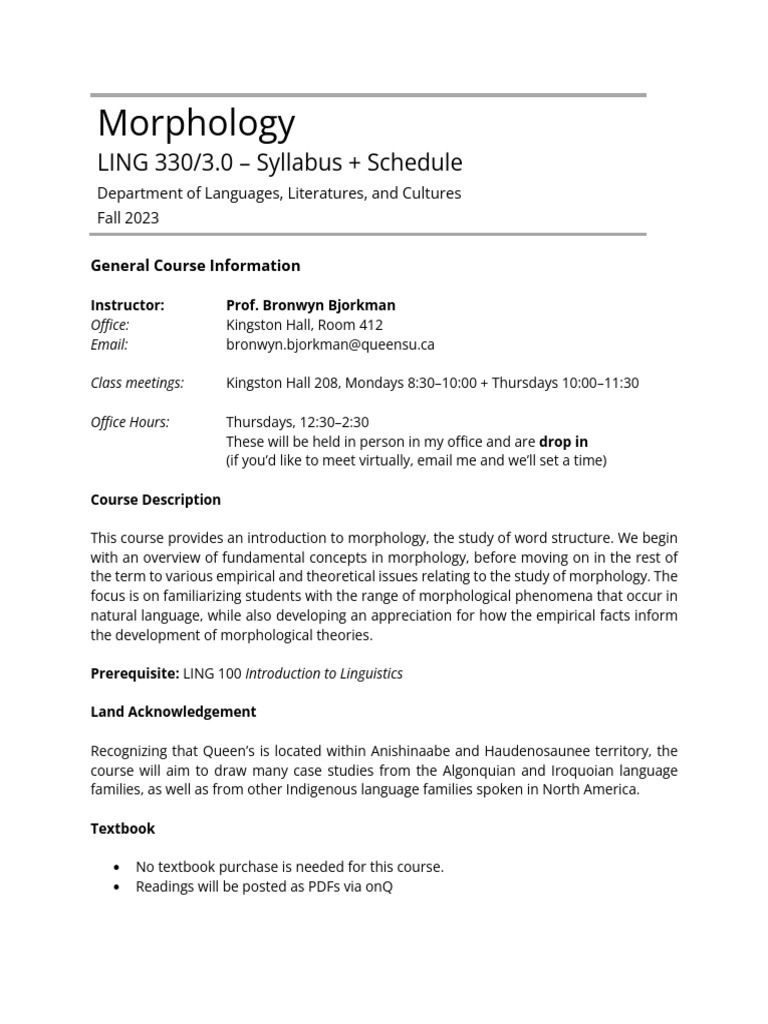 LING 330 Syllabus (Fall 2023) | PDF | Academic Integrity | Integrity