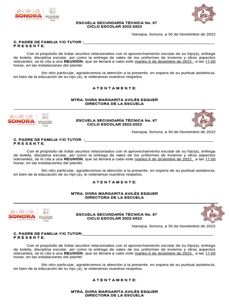 Citatorio Entrega de Boletas | PDF