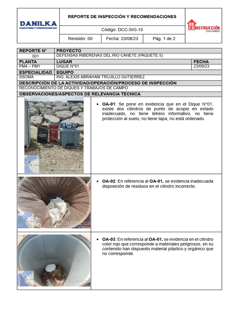 Reporte de Inspeccion y Recomendaciones Medio Ambiente | PDF