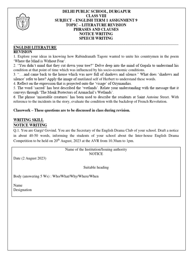 Class 8 Assignment 9 2023-24 | PDF