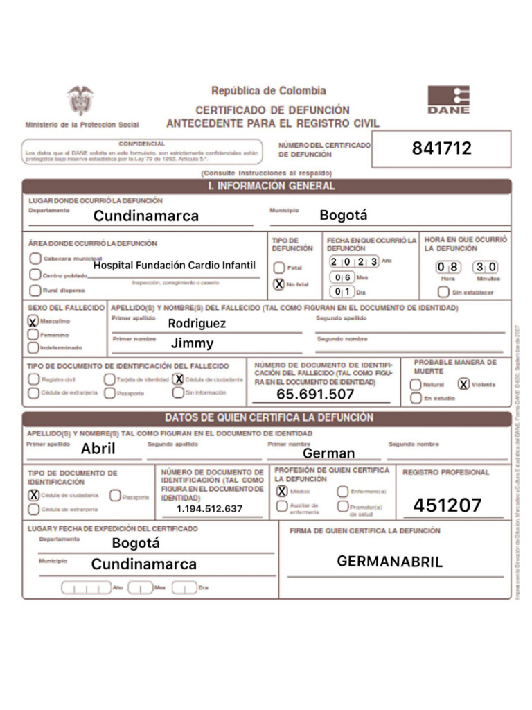 Certificado de Defunción | PDF