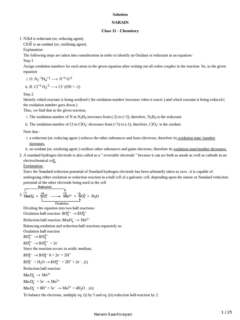 Redox Reaction Answer | PDF | Redox | Electrochemistry