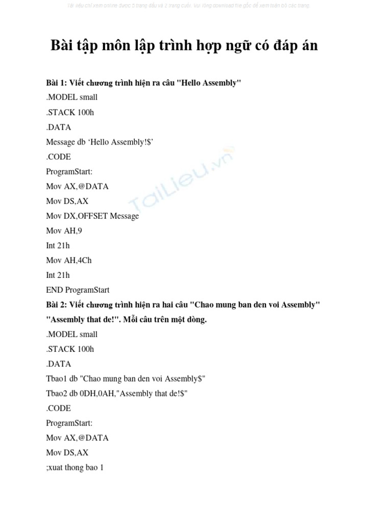 Bai Tap Mon Lap Trinh Hop Ngu Co Dap An 9131 | PDF