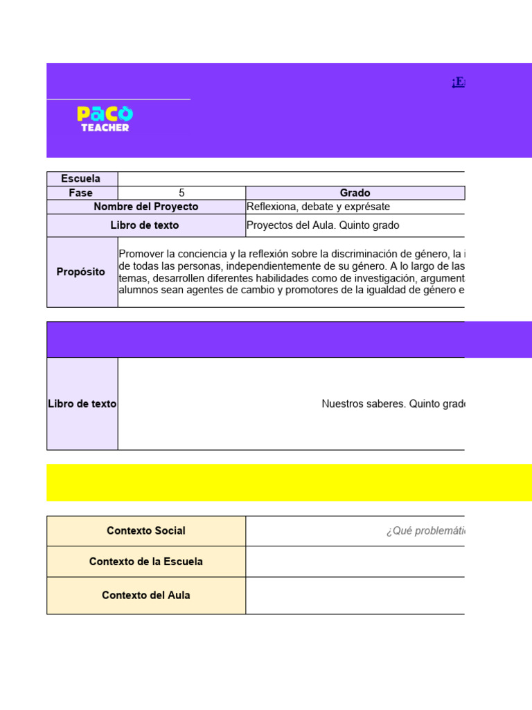Reflexiona Debate y Expresate Proyectos Aula 5to PACO Teacher ...