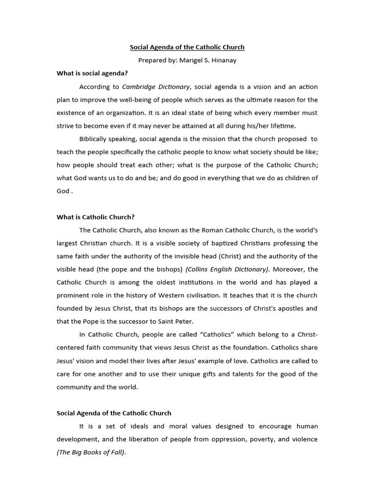 Social Agenda of The Catholic Church | PDF