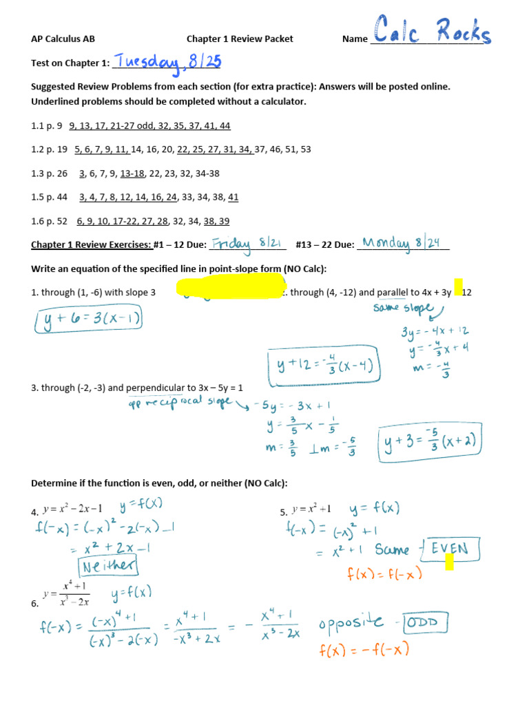 Chapter 1 Review Packet Key | PDF