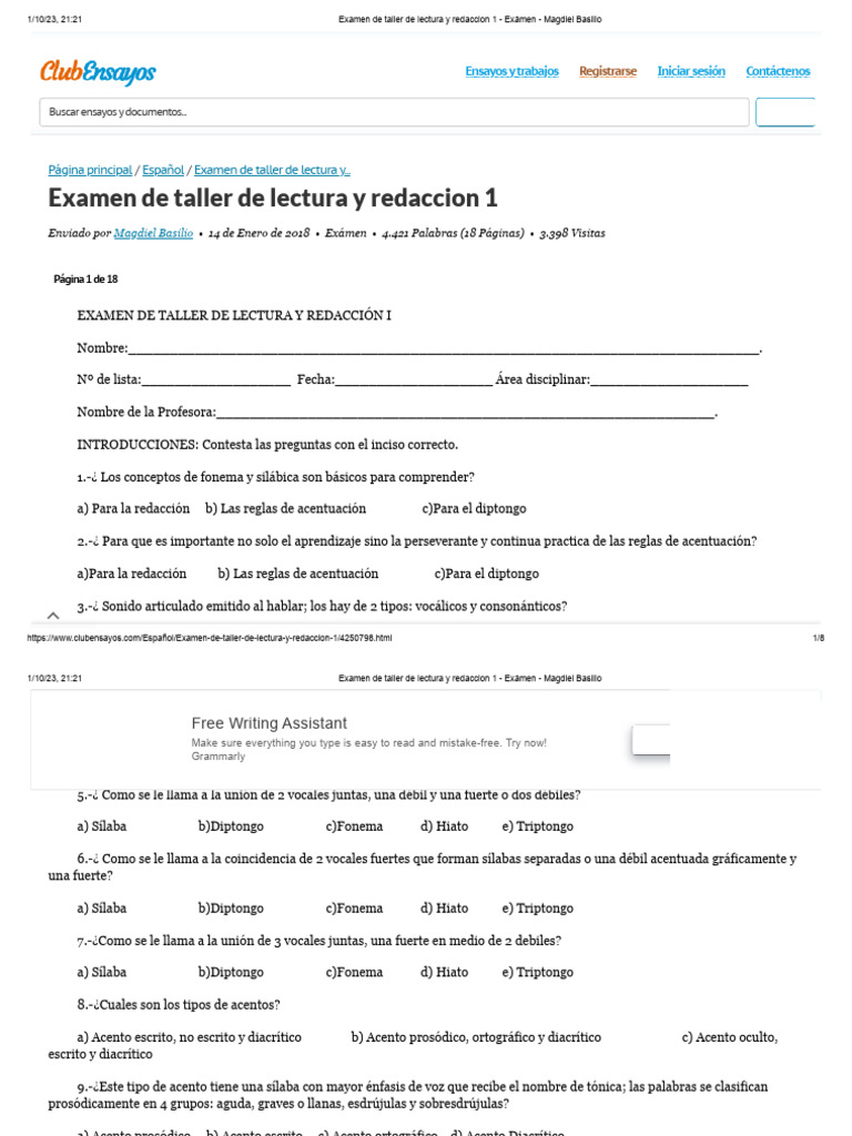Examen de Taller de Lectura y Redaccion 1 - Exámen - Magdiel Basilio ... Examen de Taller de Lectura y Redaccion 1 - Exámen - Magdiel Basilio ...