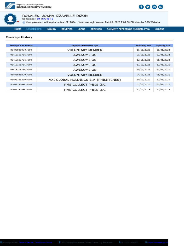 Republic of The Philippines Social Security System Member | PDF