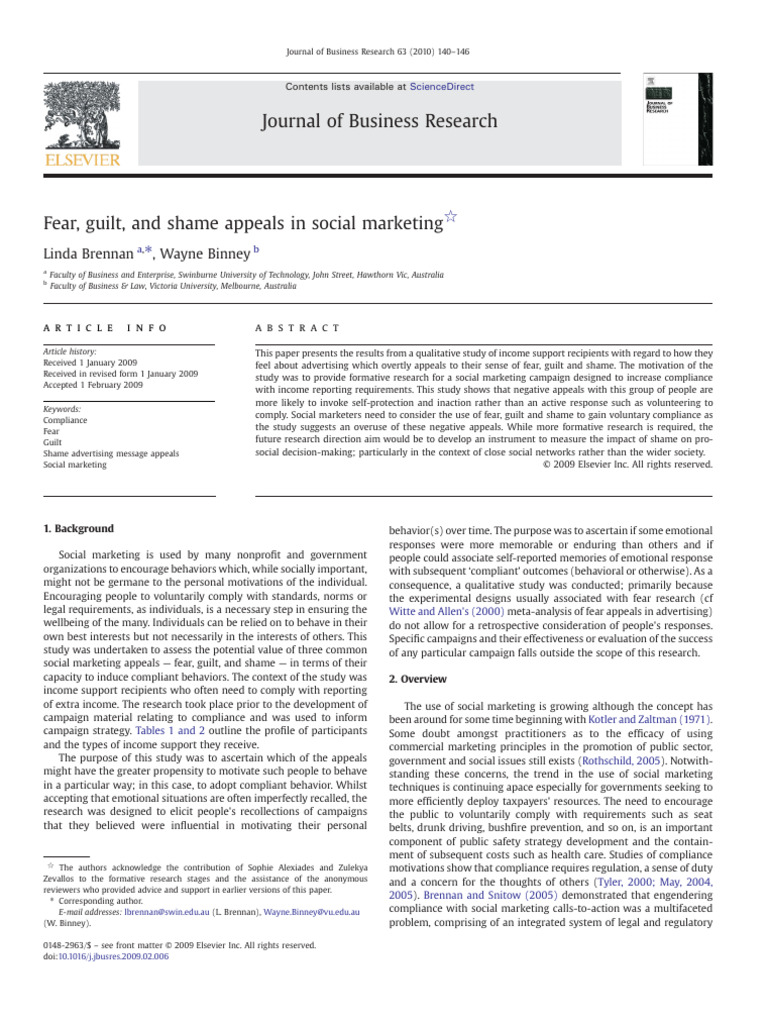 (Journal) Fear and Guilt Appeal in Social Marketing | PDF