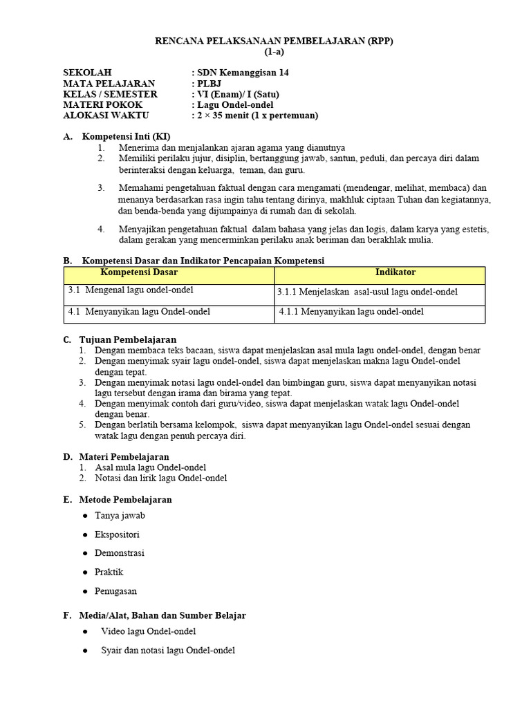 RPP PLBJ Kelas 6 Lengkap | PDF