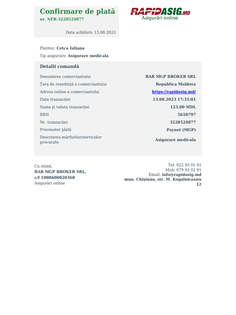 Confirmare Plata | PDF