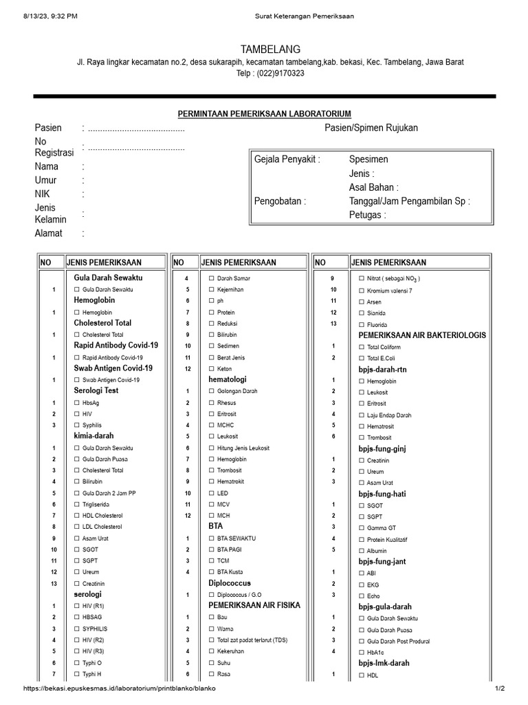 3.9.1 (C) FORM Pemeriksaan Lab | PDF
