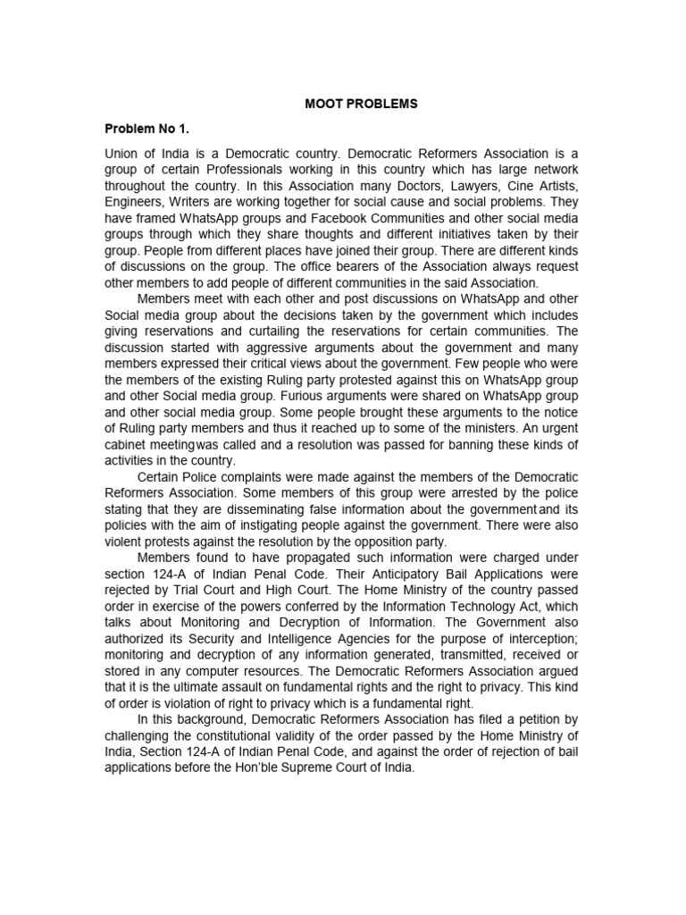 MOOT COURT PROBLEMS IN DETAILS (2) | PDF