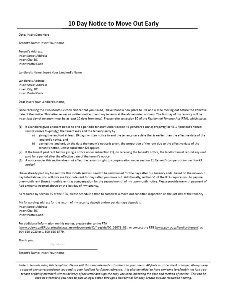 10 Day Notice To Move Out Early | Download Free PDF | Leasehold Estate ...