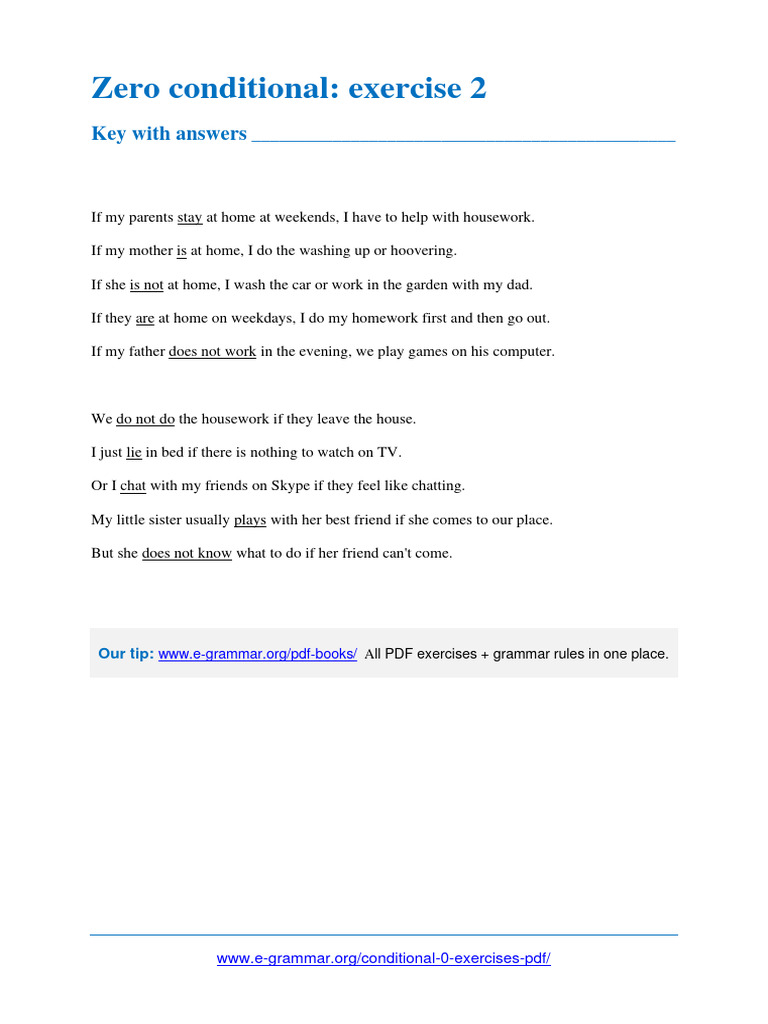 Zero Conditional Exercise 2 Key | PDF