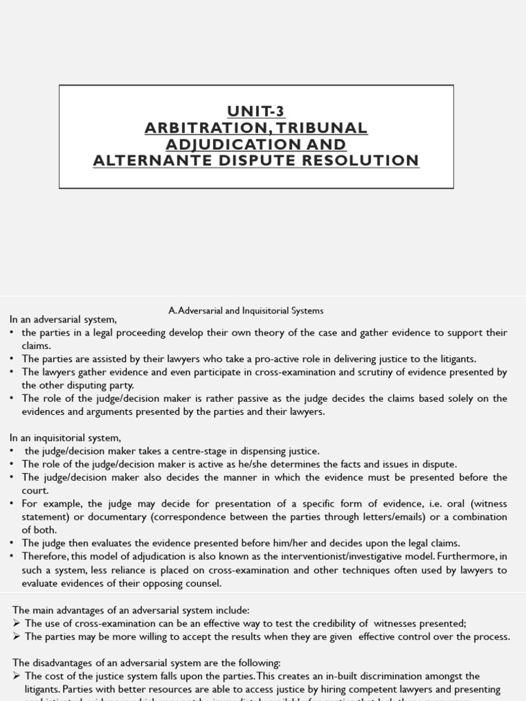UNIT-3 Arbitration, Tribunal Adjudication and Alternante Dispute Resolution | PDF