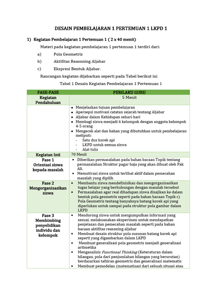 Desain Pembelajaran Dan LKPD 1 | PDF