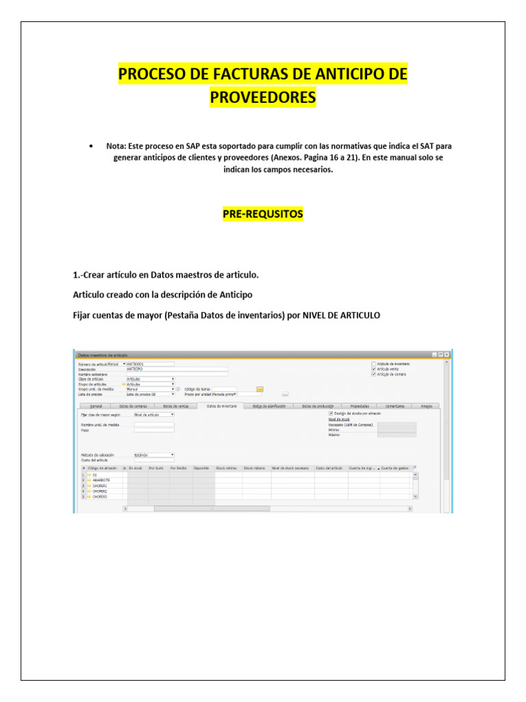 PROCESO DE FACTURAS DE ANTICIPO DE PROVEEDORES BUSINEE ONE | PDF ...
