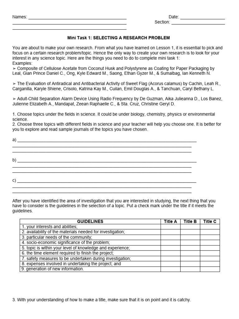 Mini Task 1 - Title - 1st Quarter | PDF