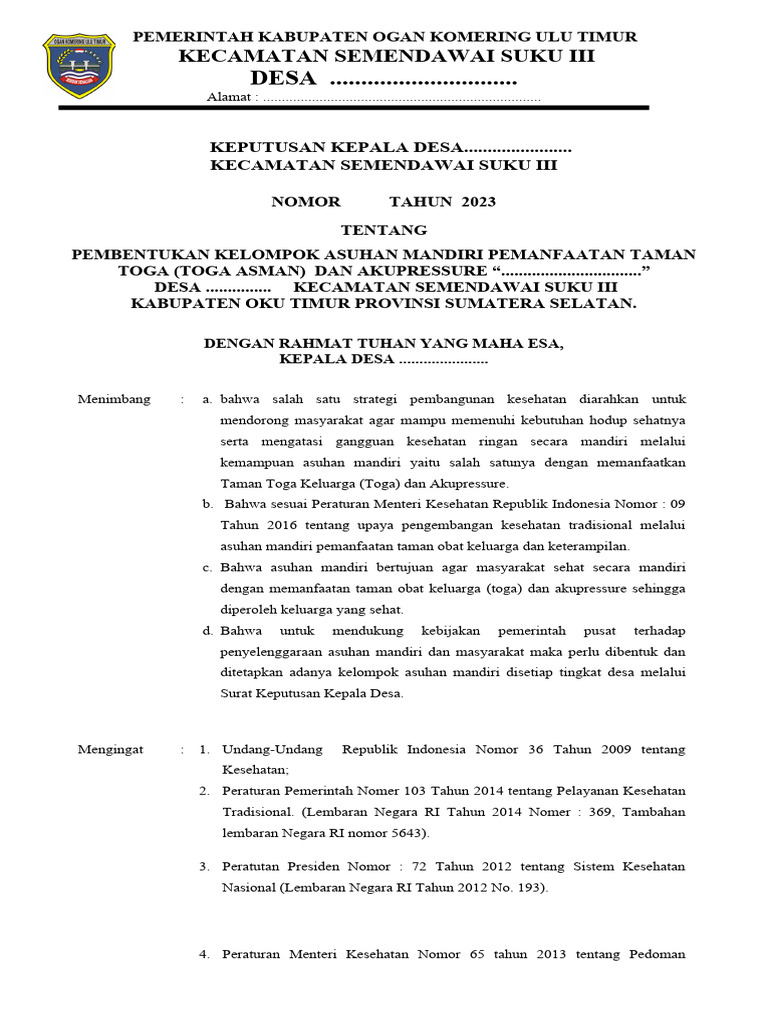 SK Asman Toga Desa | PDF