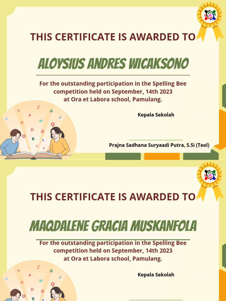 Spelling Bee Certificate | PDF