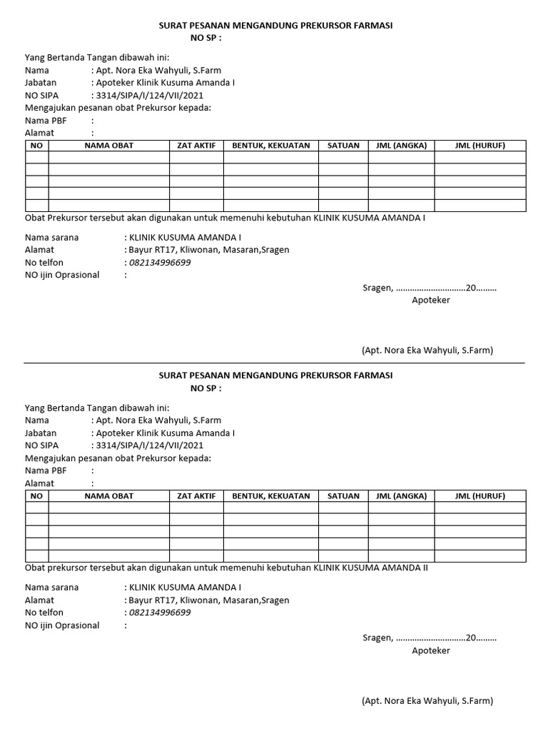 Surat Pesanan Mengandung Prekursor Farmasi | PDF