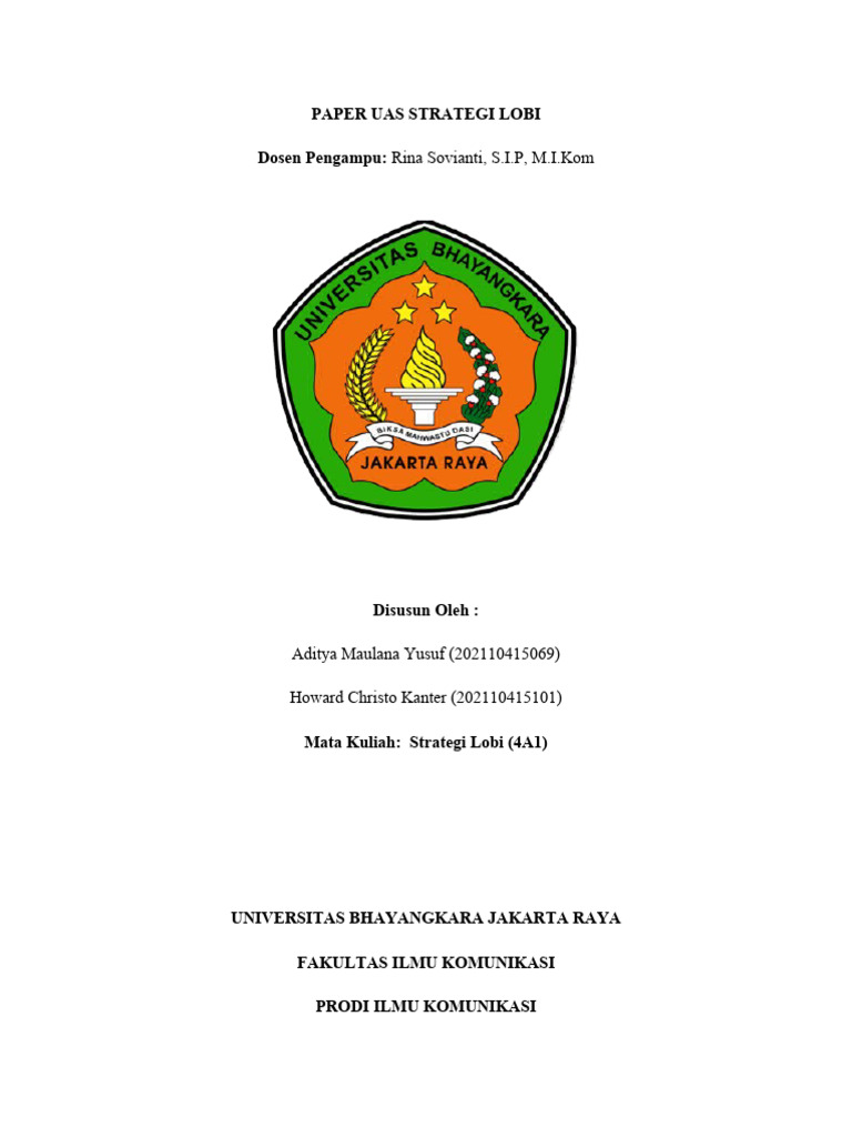 PAPER UAS STRATEGI LOBI - Aditya Maulana - Howard Christo | PDF