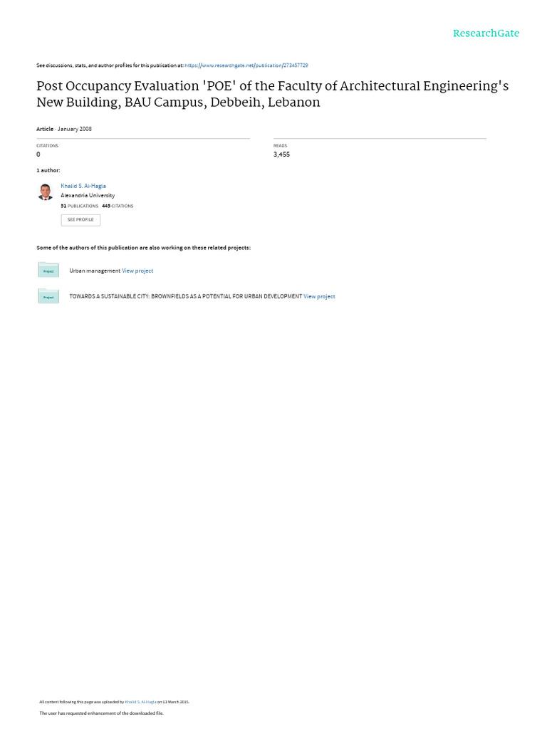 Post Occupancy Evaluation 'POE' of The Faculty of Architectural ...