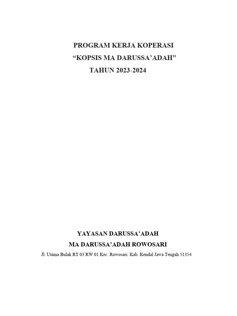 Program Kerja Koperasi Tahun Ajaran 2023-2024 | PDF