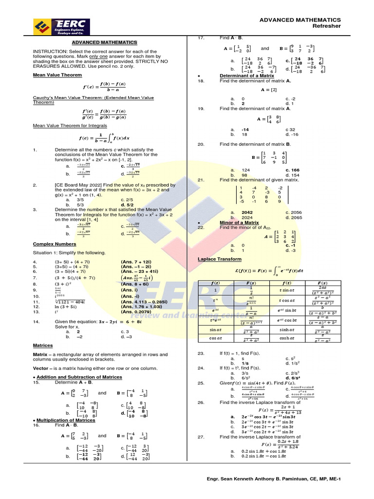 Refresher - Advanced Math (Handout) | PDF