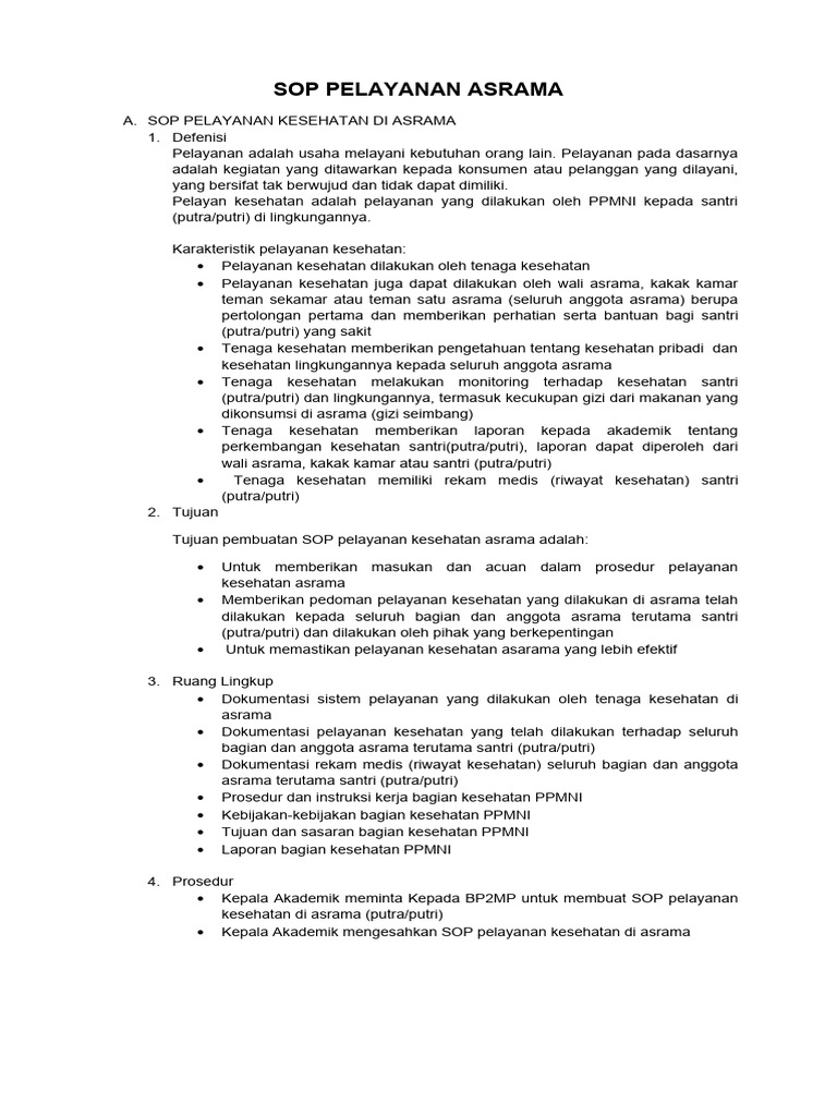 Sop Pelayanan Asrama | PDF