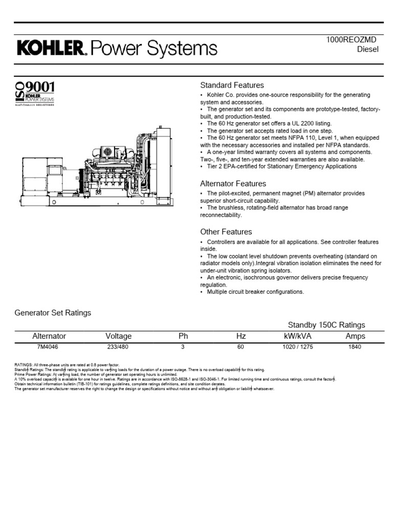 Kohler 100reozmd Generator | PDF | Radiator | Engines