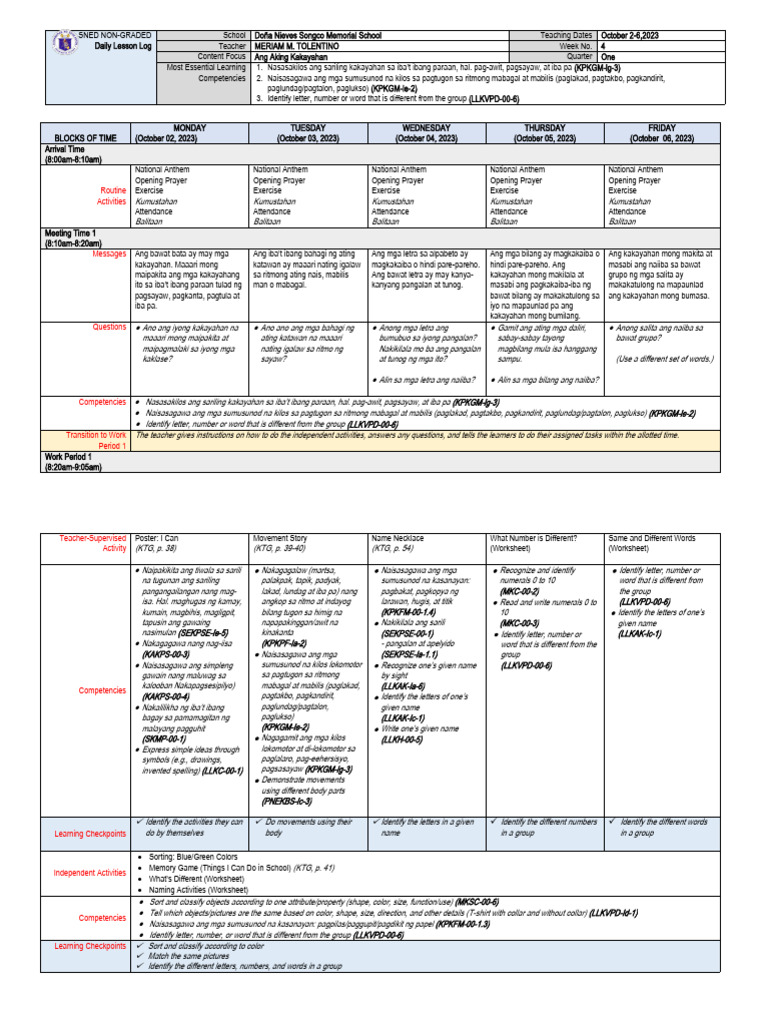 Kindergarten DLL MELC Q1 Week 4 Asf 4 | PDF